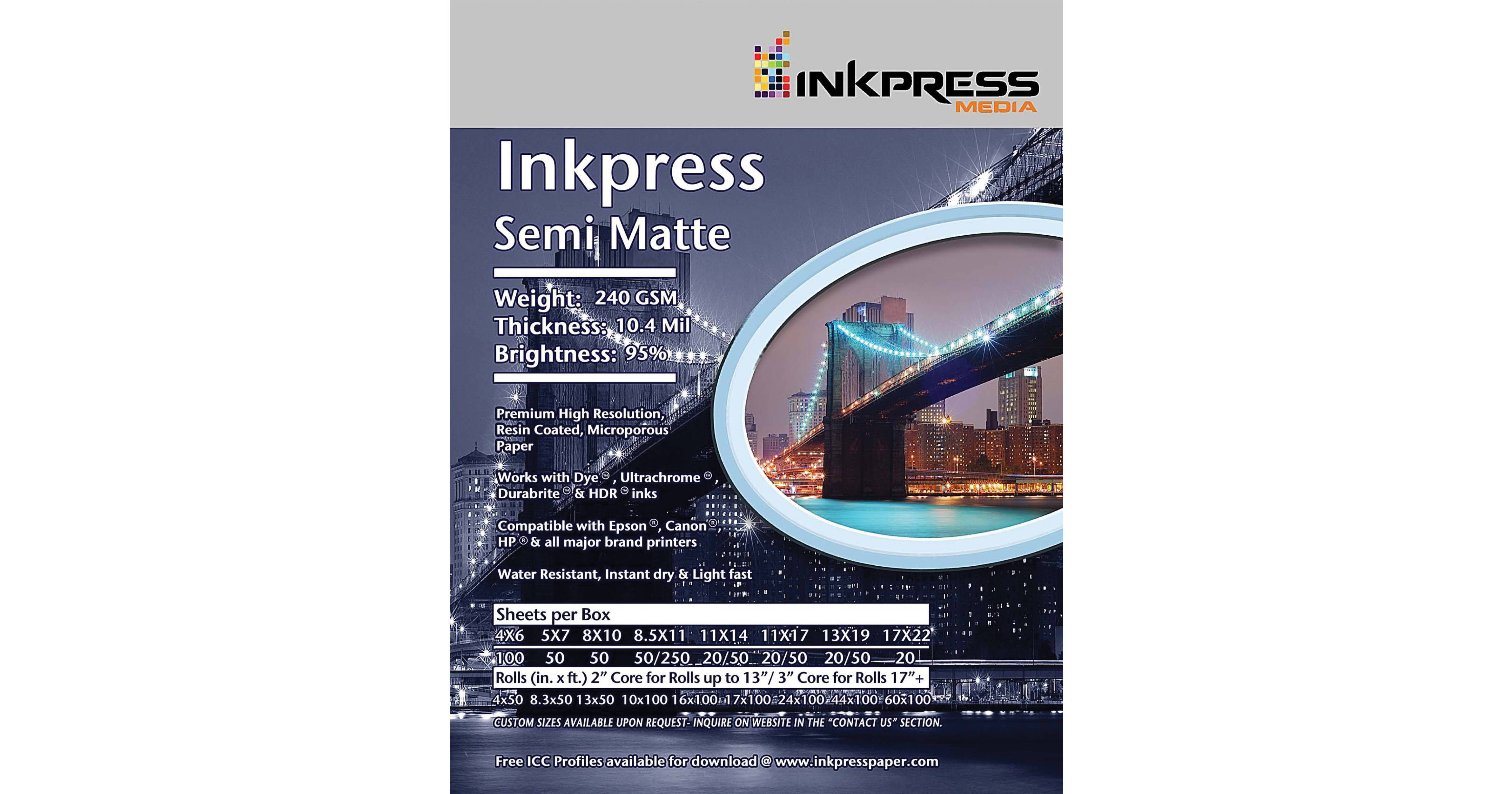 Inkpress Media Semi-Matte 250 Photo Inkjet Paper ISM250172250