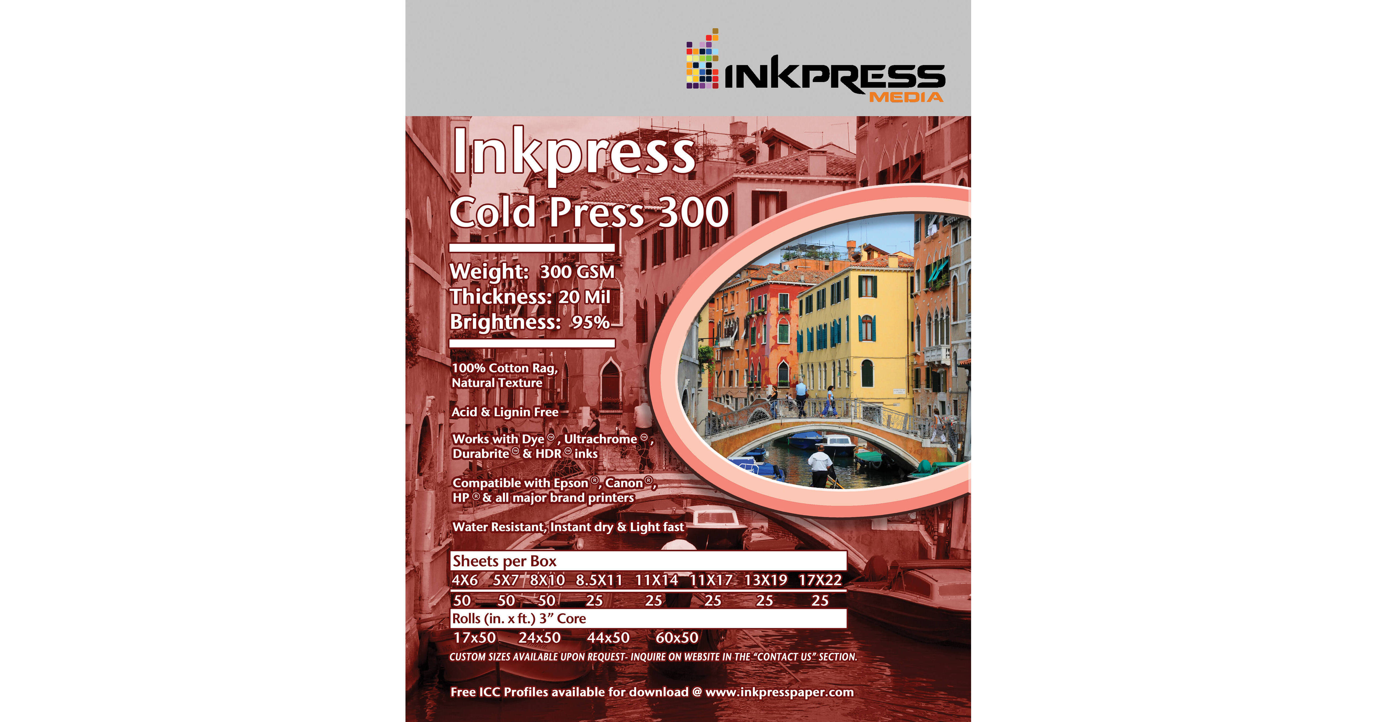 Inkpress Media Cold Press 300 Archival Inkjet Paper ICP2450 B&H