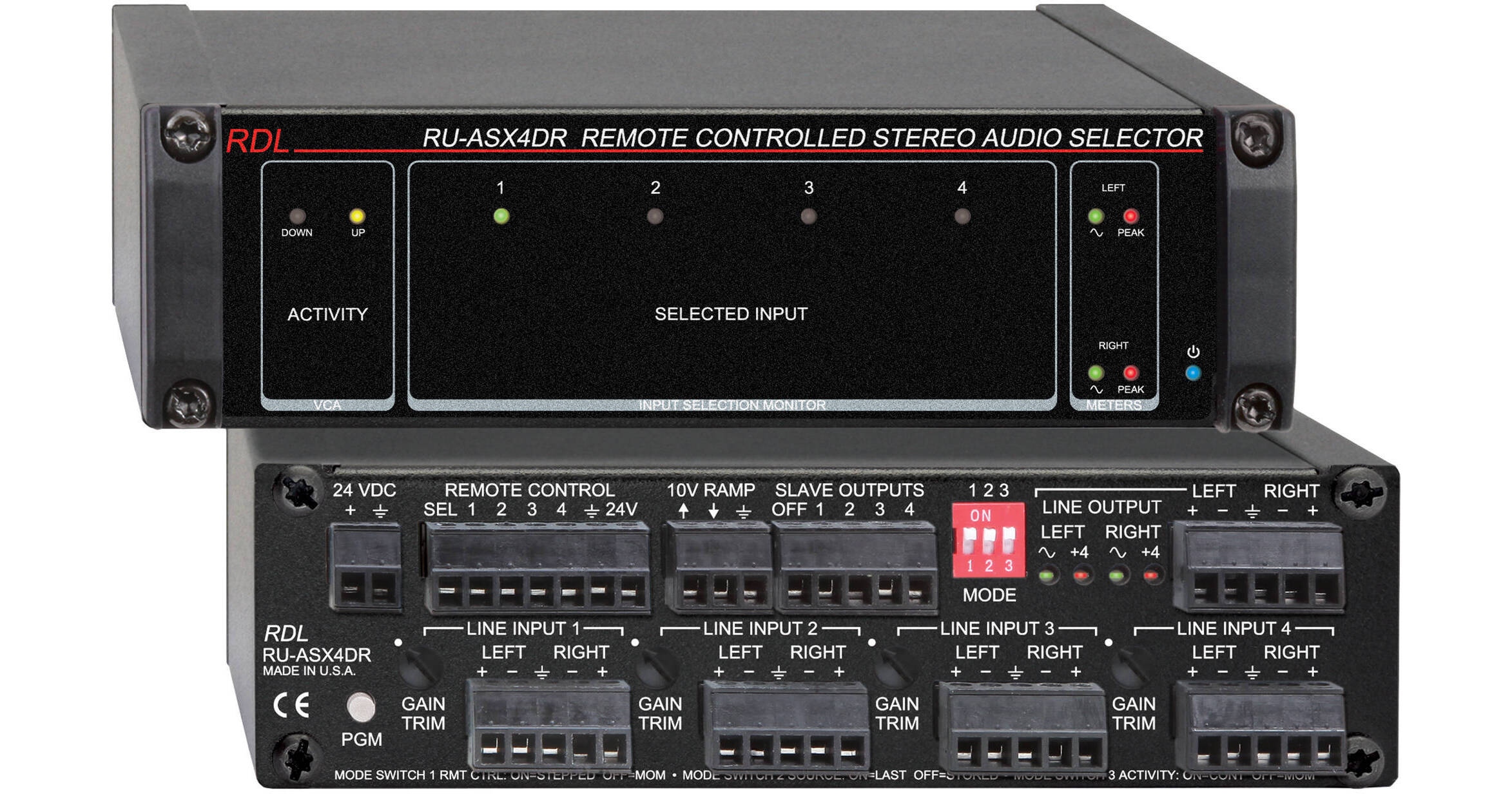 RDL RACK-UP 4x1 Remote-Controlled Stereo Audio Switcher