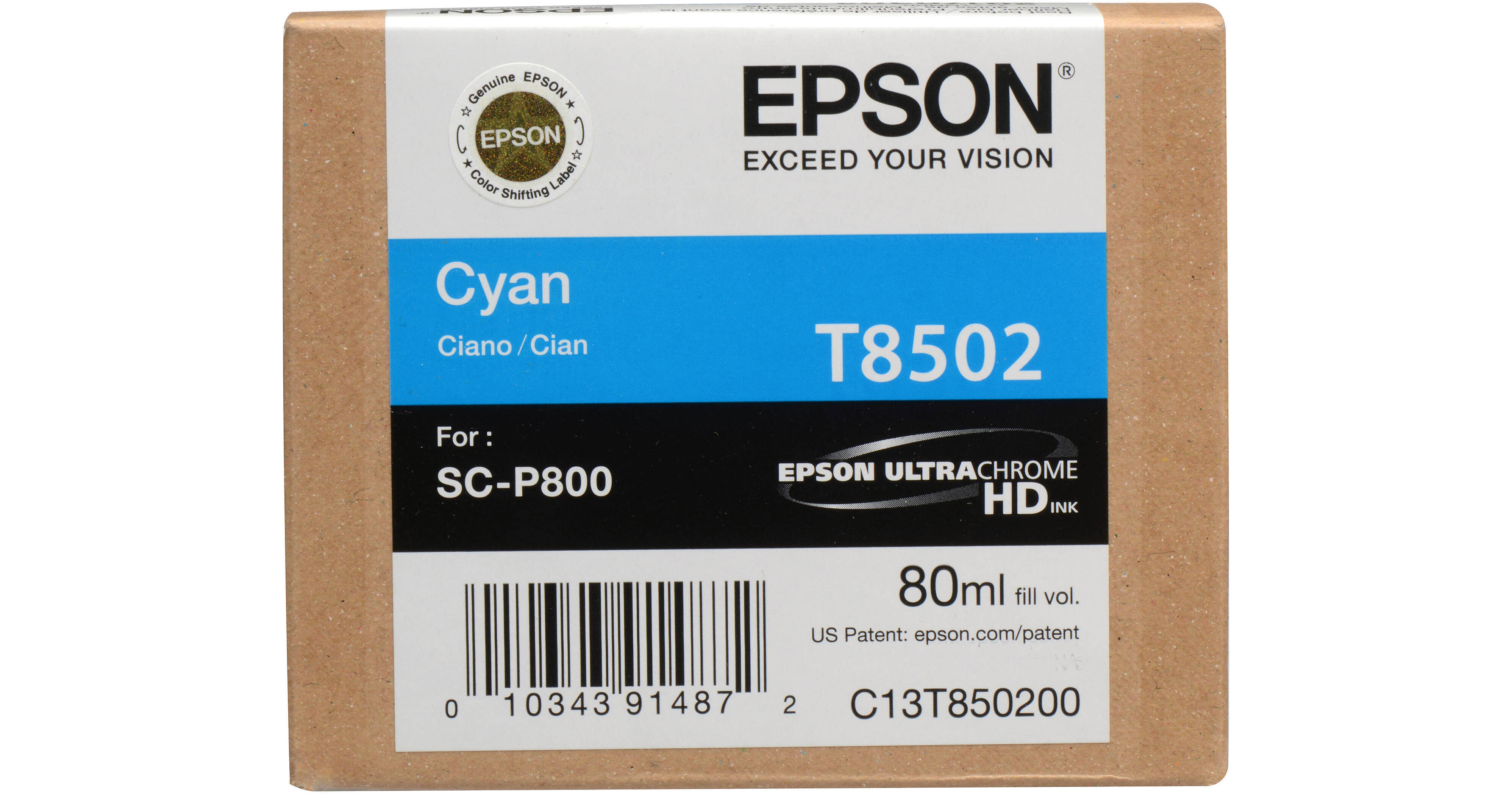 Epson T850200 UltraChrome HD Cyan Ink Cartridge (80 ml) T850200