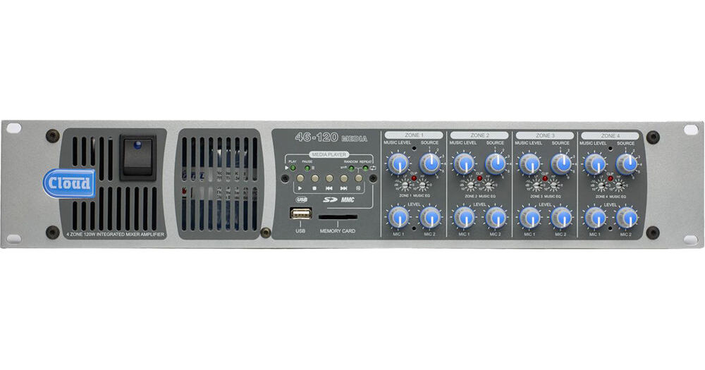 Cloud USA 46-120 4-Zone 2U Rack-Mountable Mixer Amplifier 46-120