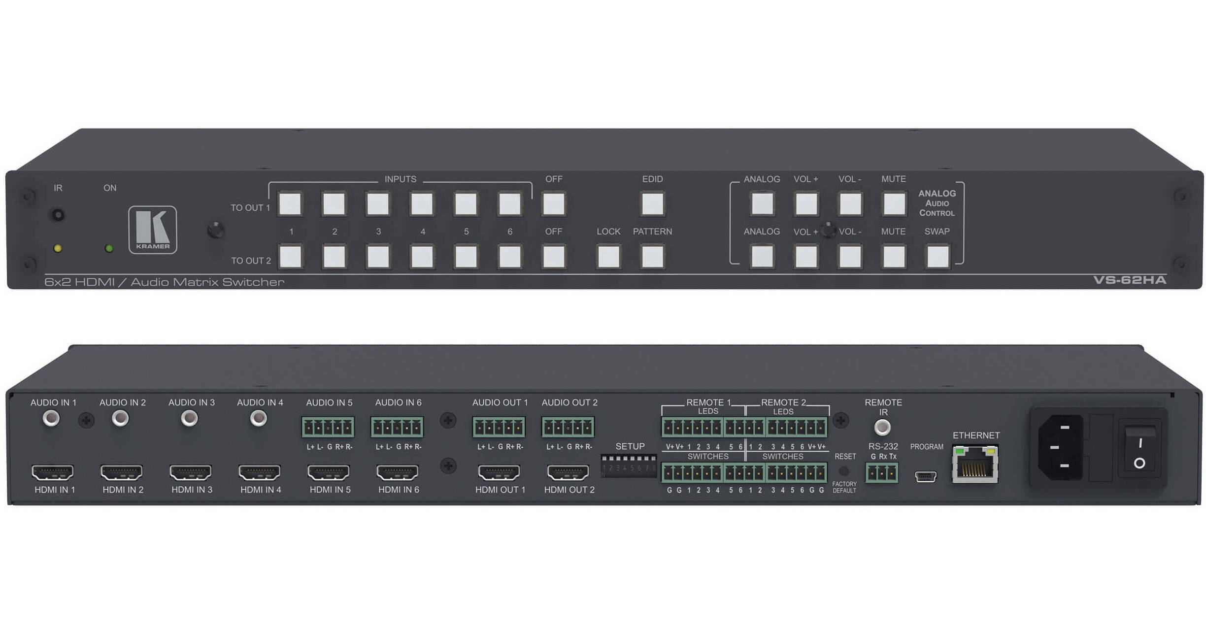 Kramer 6x2 4K UHD HDMI/Audio Automatic Matrix Switcher VS-62HA