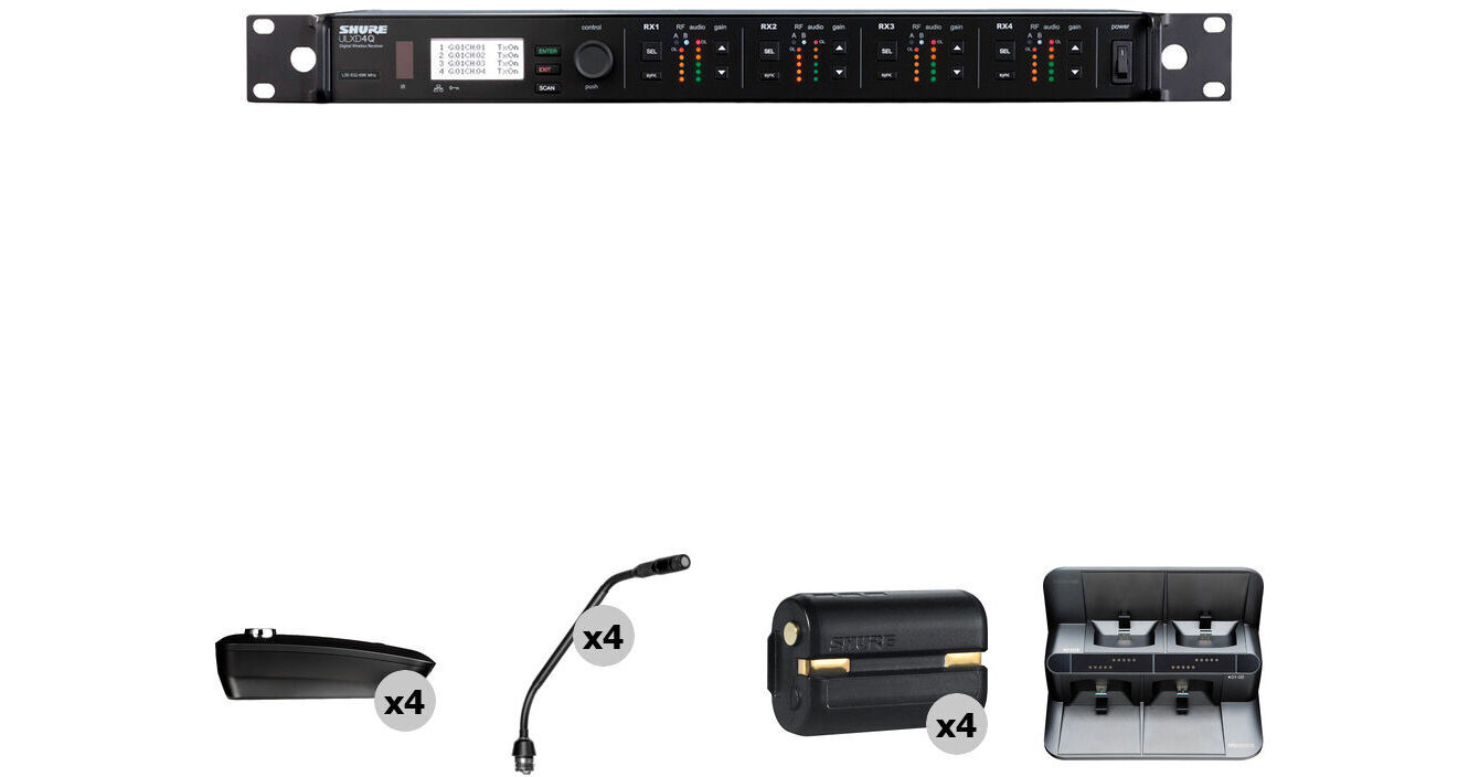 Shure ULXD4Q Quad-Channel Wireless Receiver with 10" Gooseneck