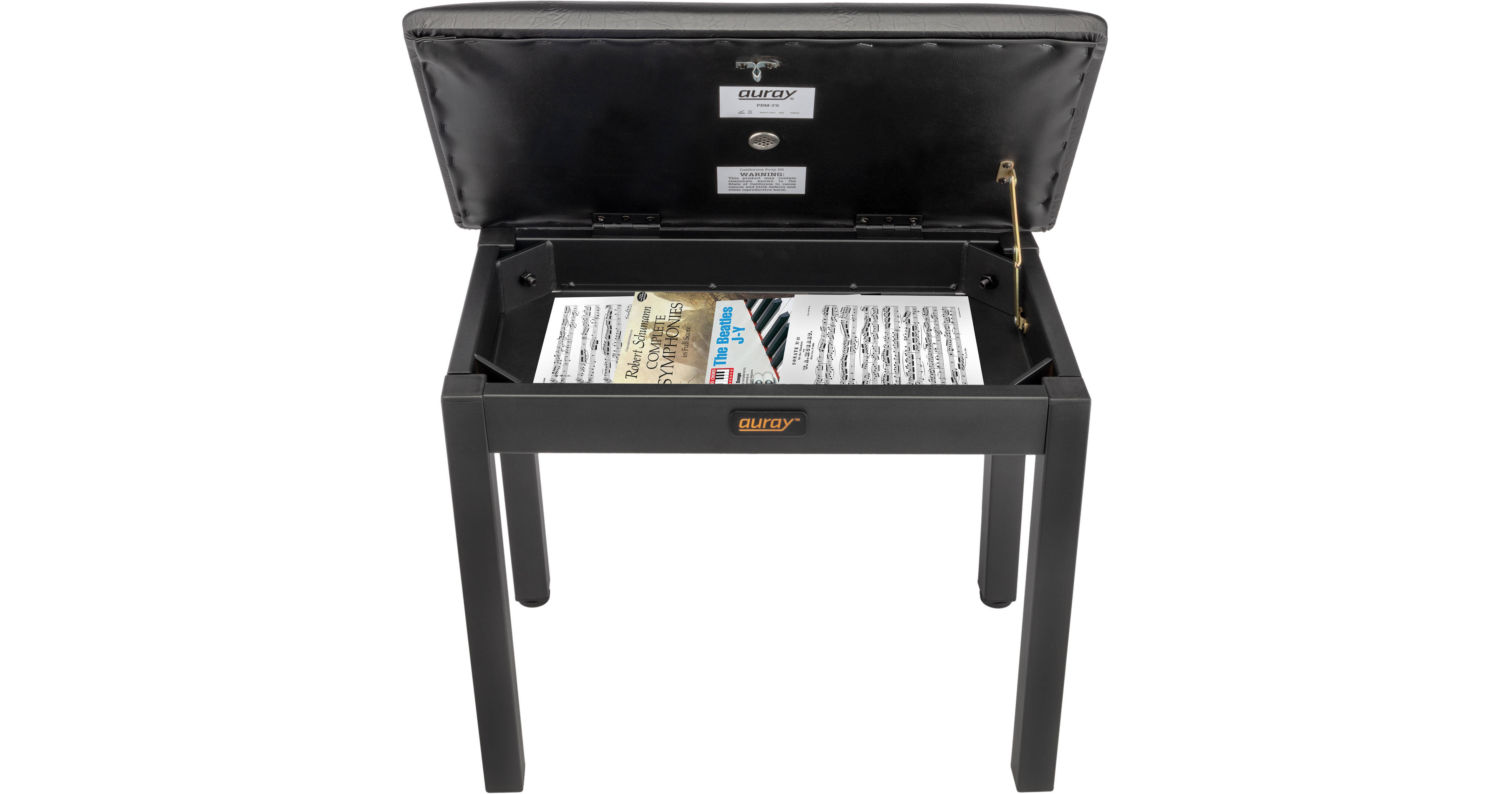 Auray PBM-FS Metal Frame Piano Bench with Storage (Black) PBM-FS