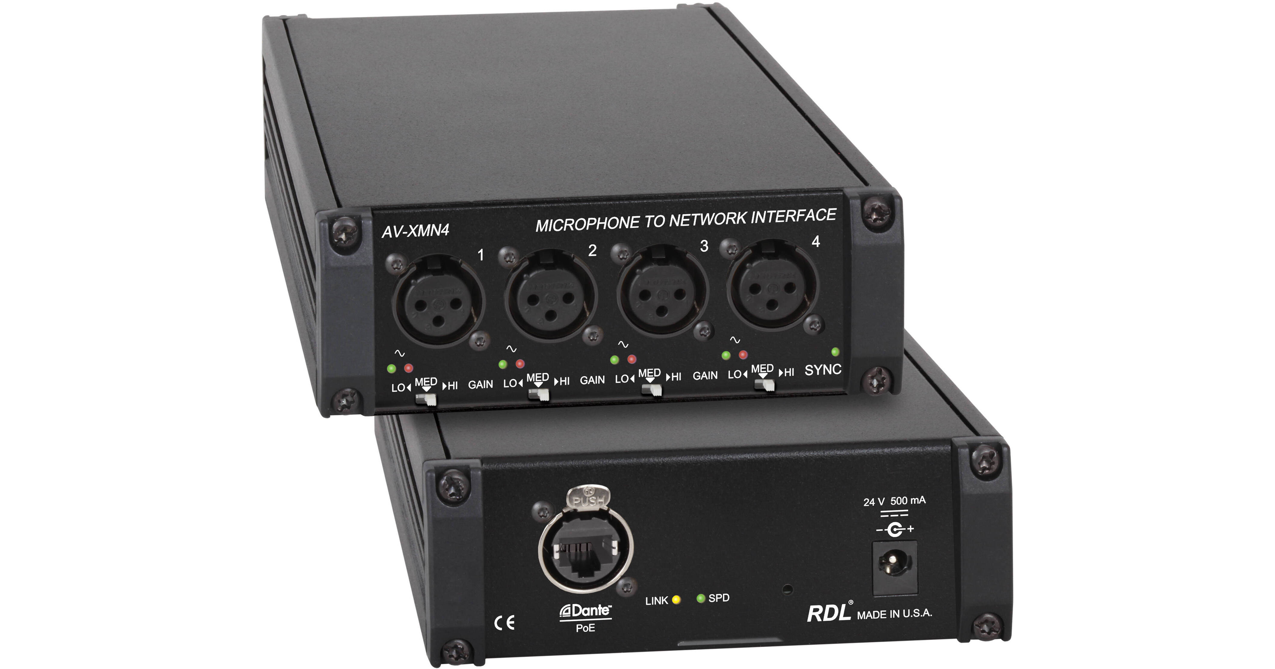 RDL AV-XMN4 4-Channel Microphone to Dante Network AV-XMN4 B&H