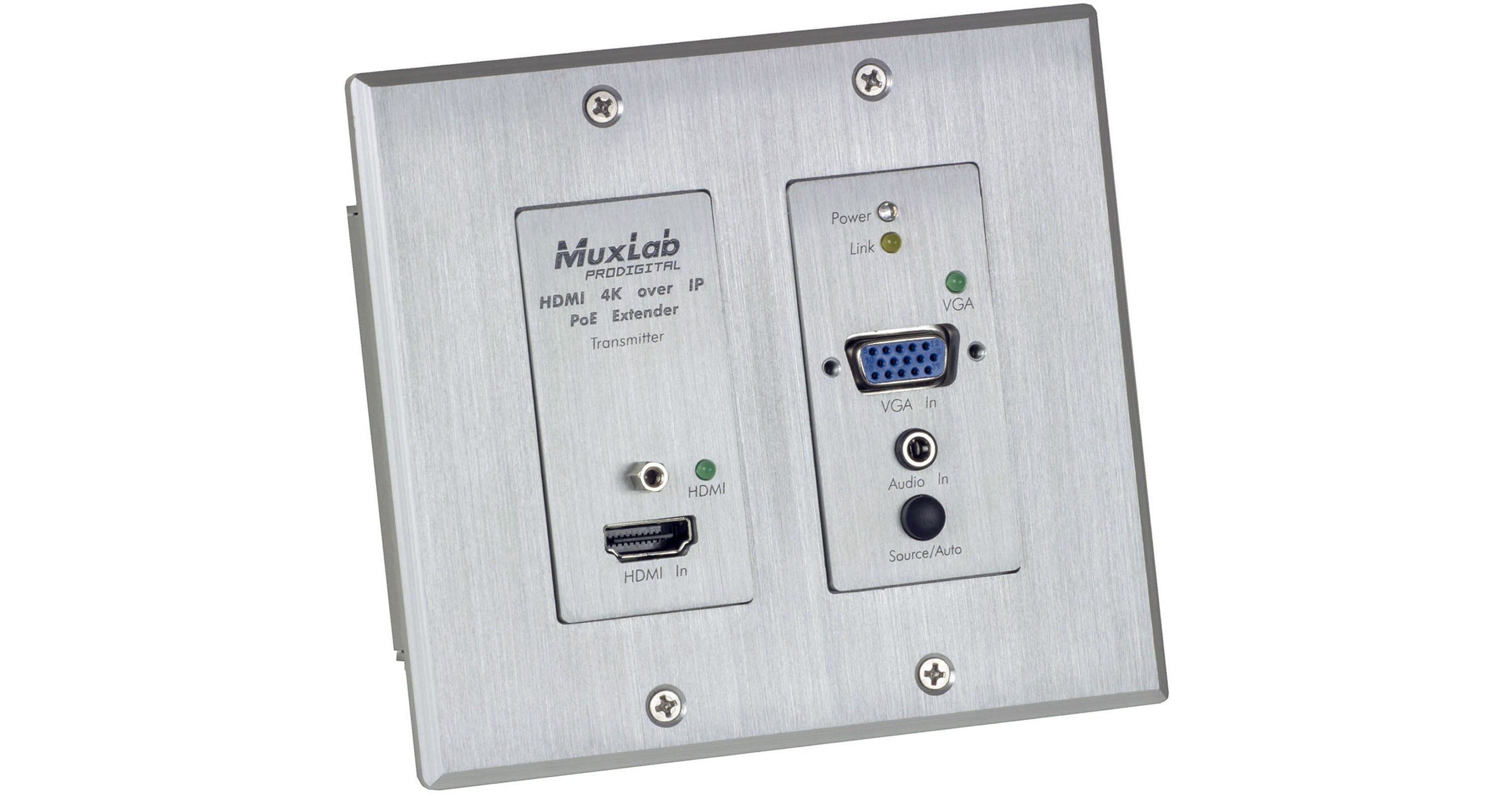 MuxLab HDMI/VGA Over IP PoE Wall Plate Transmitter 500773-TX-WH