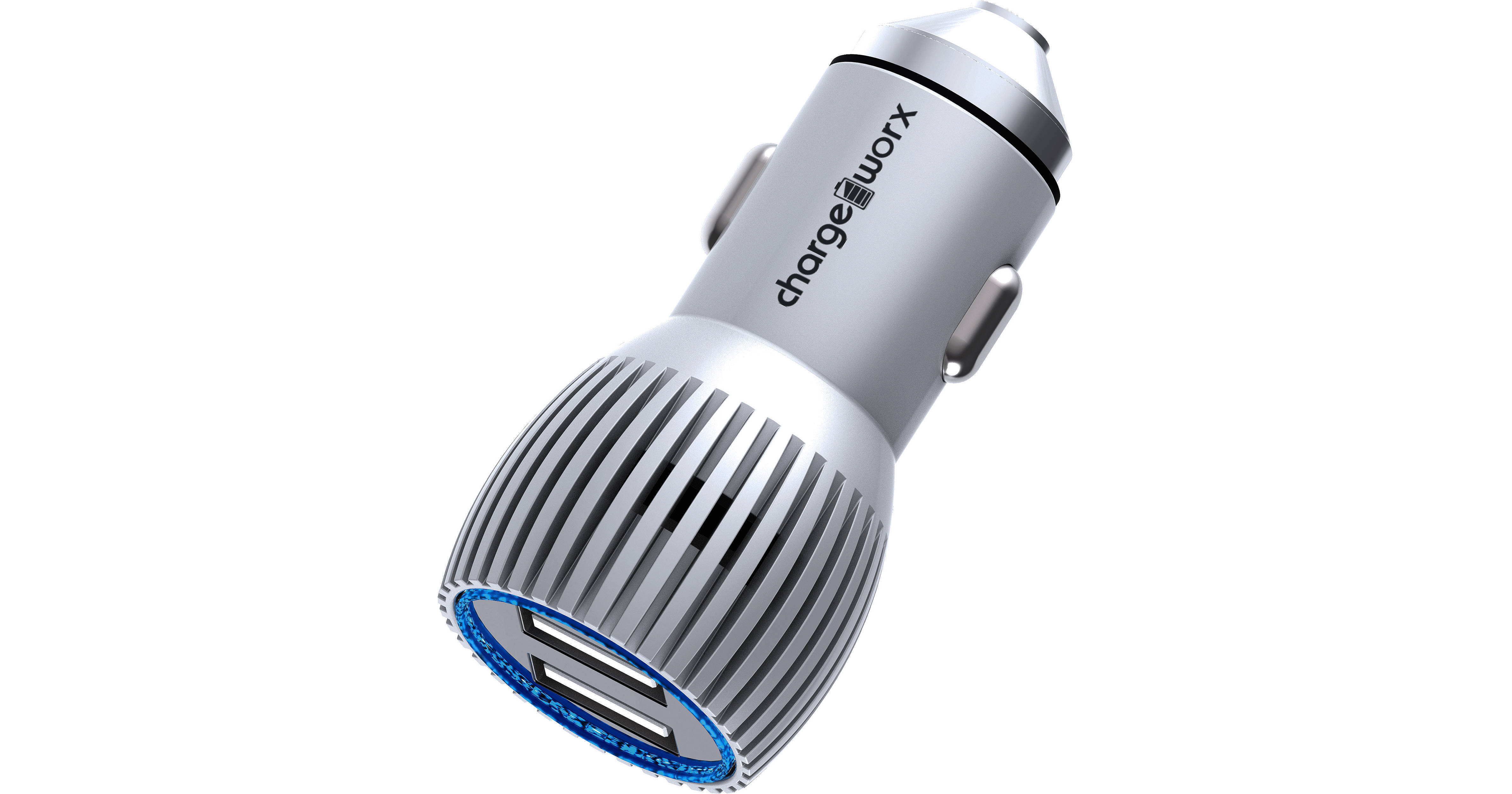 ChargeWorx 3.4A Dual USB Metal Car Charger (Silver) CX3042SL B&H