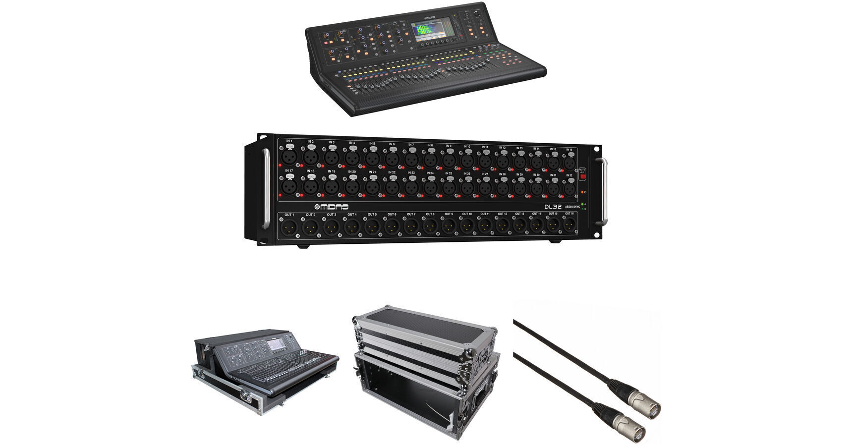 Midas M32 LIVE Digital Console Kit with Stage Box, Flight Cases,
