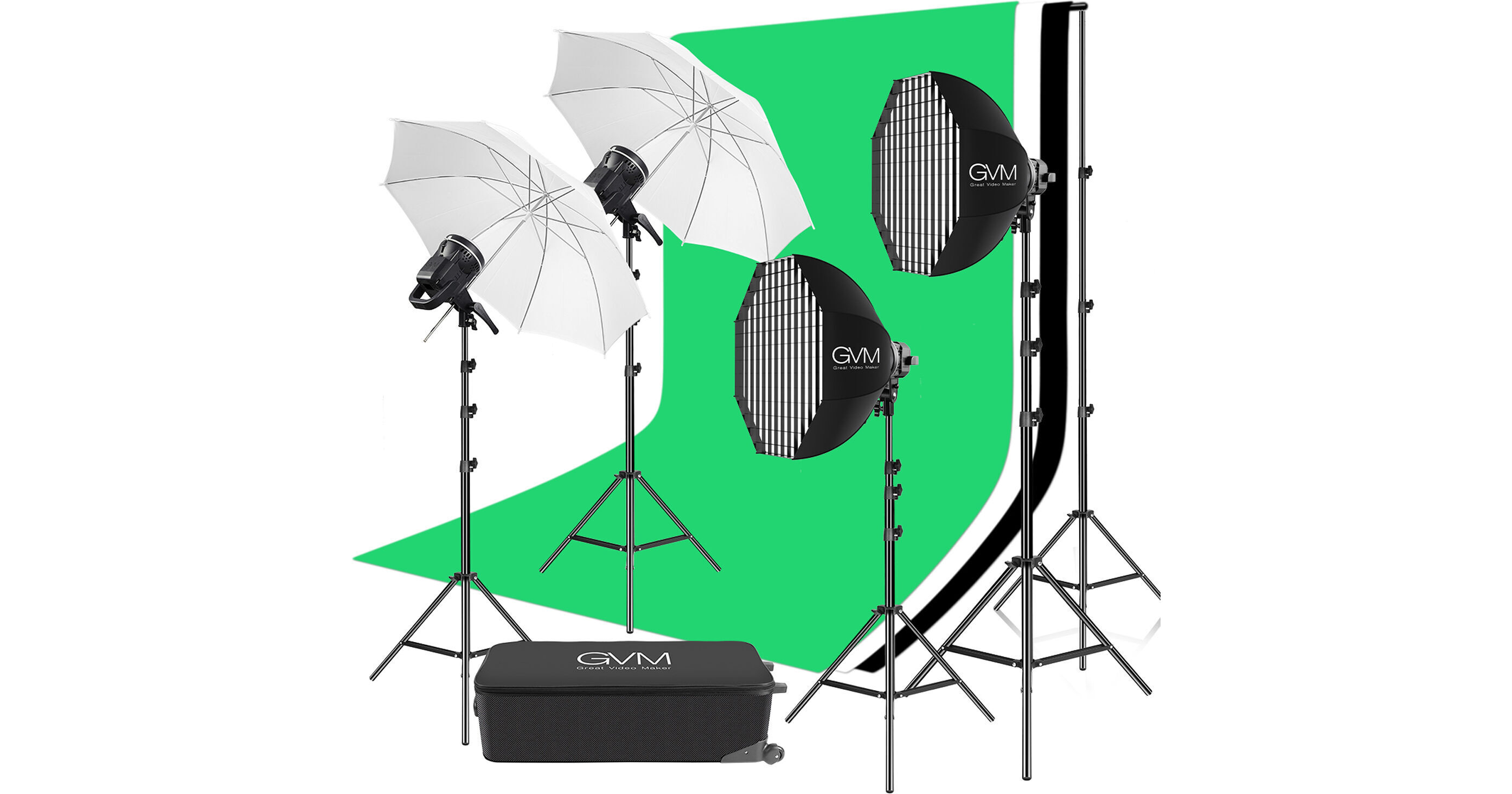 GVM P80S LED 4-Light Kit with Umbrellas, Softboxes, and P80S-4