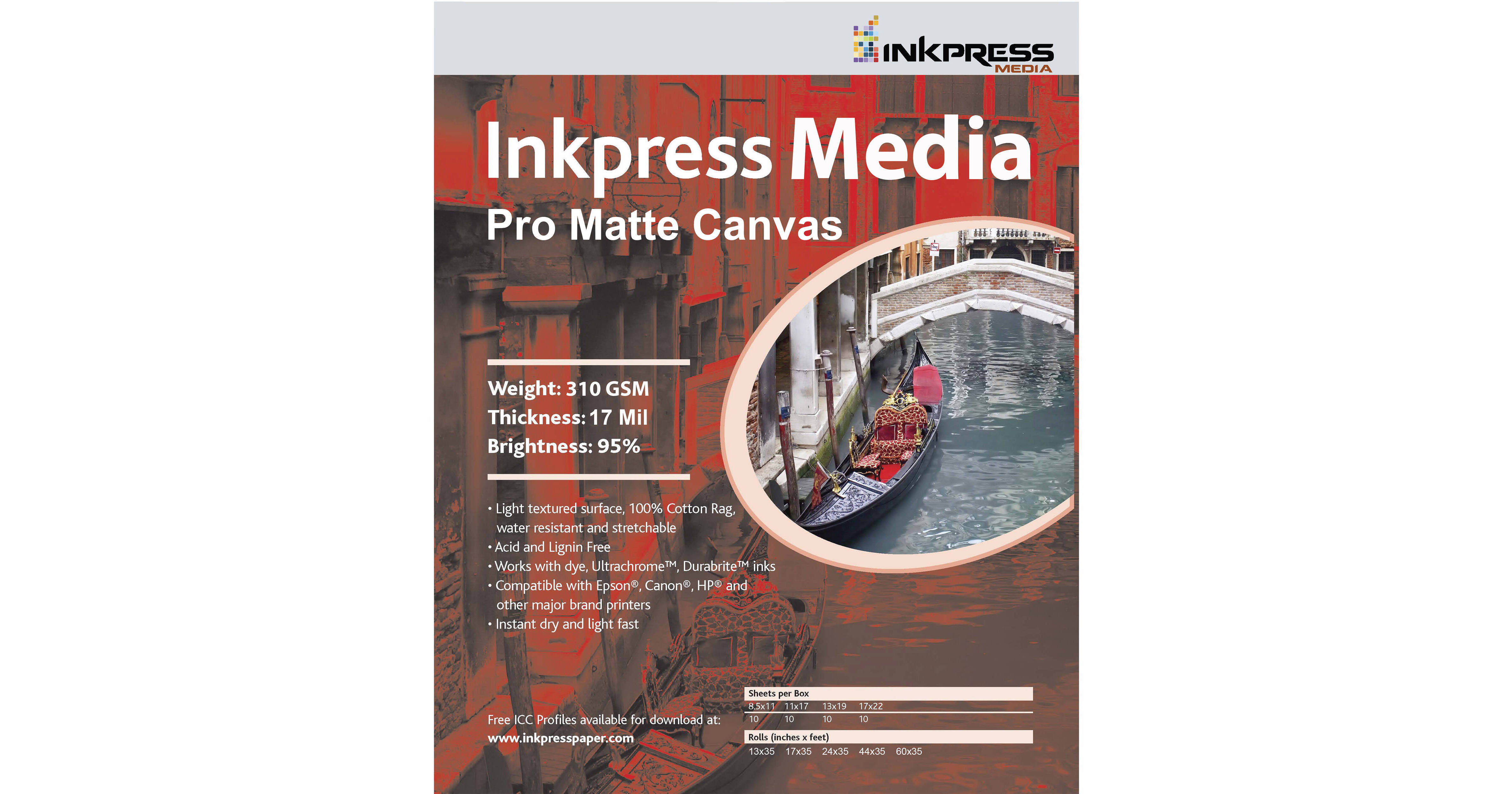 Inkpress Media Pro Matte Canvas (13 x 19", 50 Sheets) PCM131950