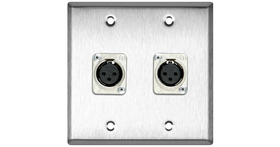 TecNec 2-Gang Brass Wall Plate with 2-Latchless XLR3/Fs