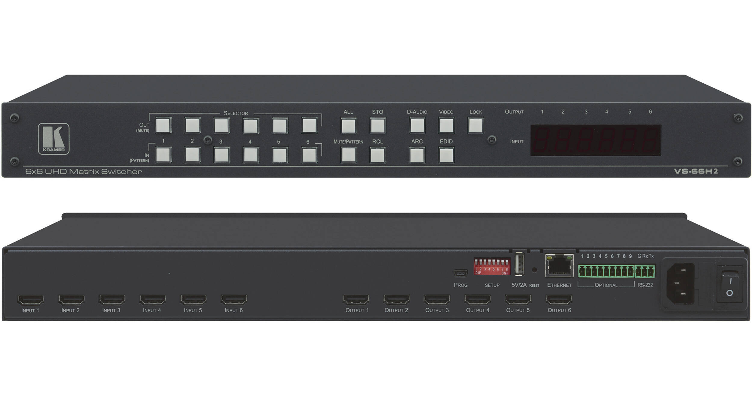 Kramer 6x6 4K HDR HDCP 2.2 Matrix Switcher with Digital VS-66H2