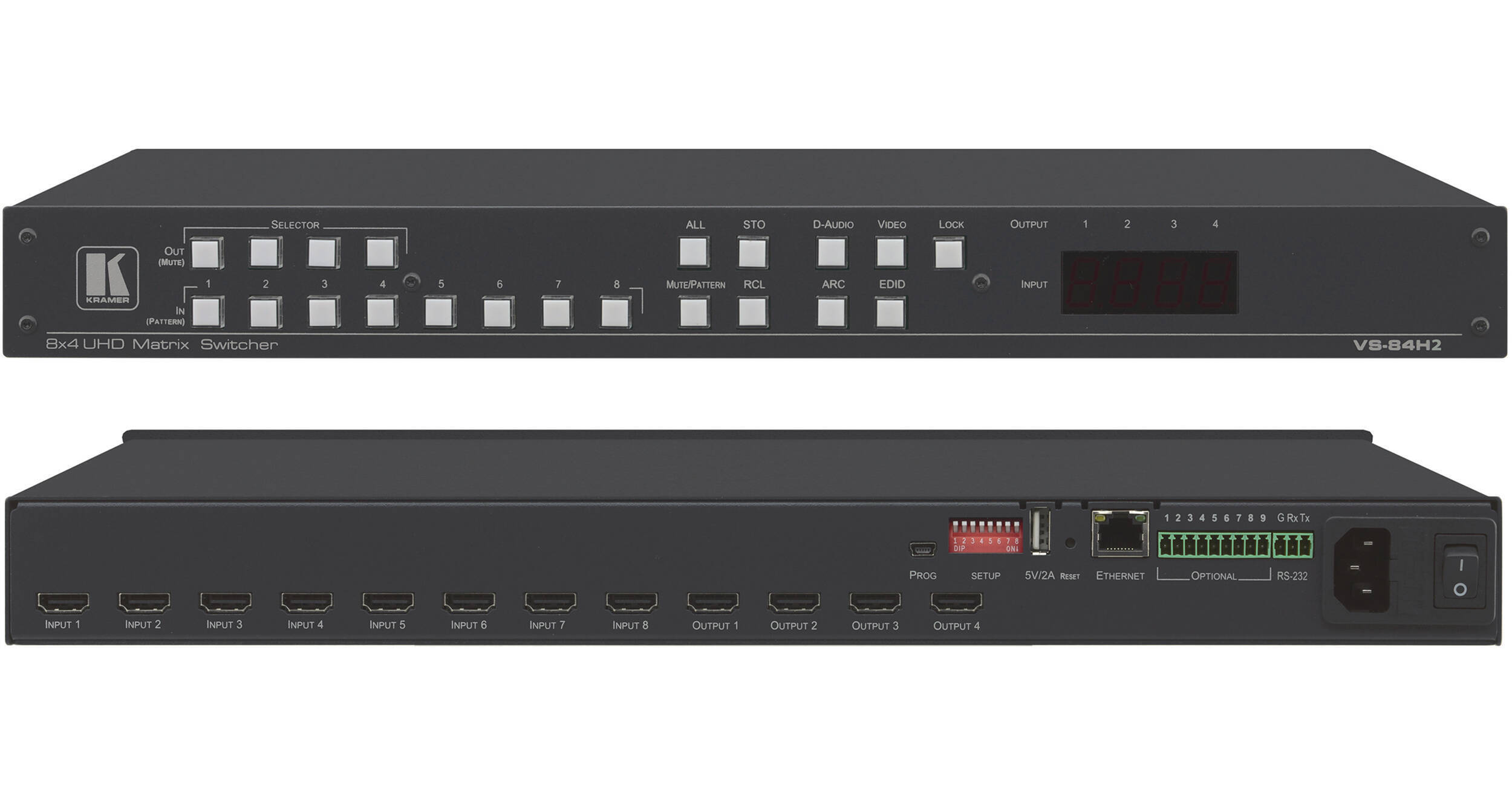 Kramer 8x4 4K HDR HDCP 2.2 Matrix Switcher with Digital VS-84H2