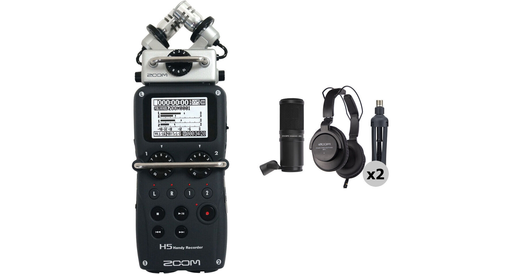 Zoom H5 4-Person Podcast Mic Kit with Handy Recorder, Mics,