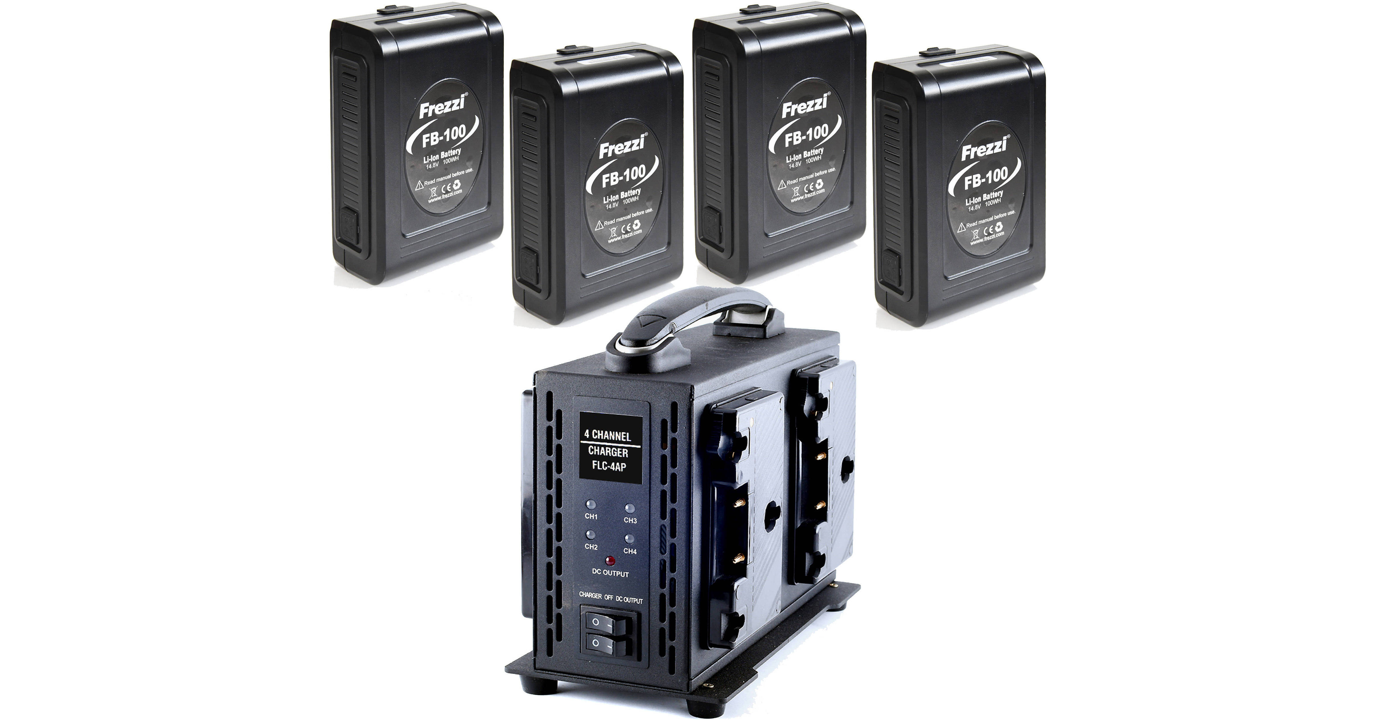 Frezzi 4 x 100Wh FB-100 Batteries & Quad Charger Kit 93955 B&H