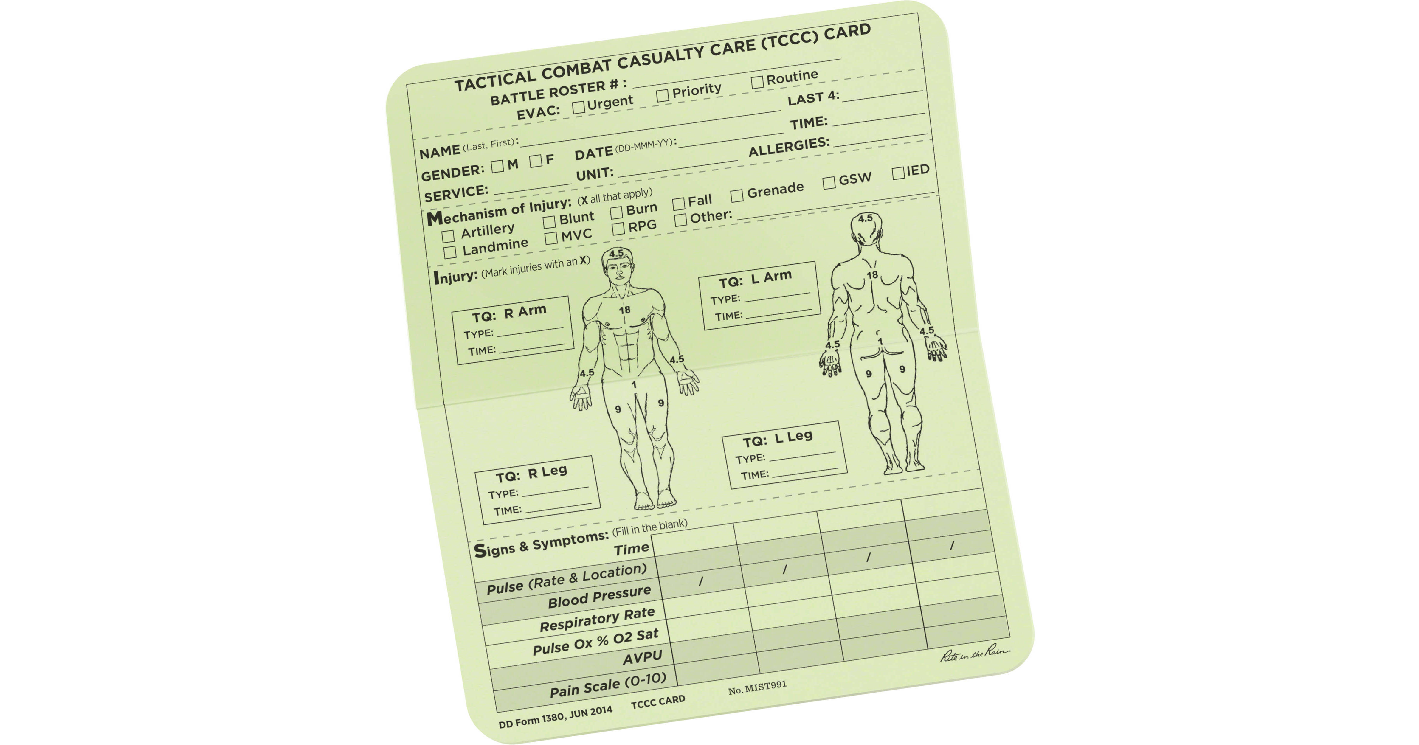 Rite in the Rain TCCC/MIST Combat Cards (5 x 6") MIST991 B&H