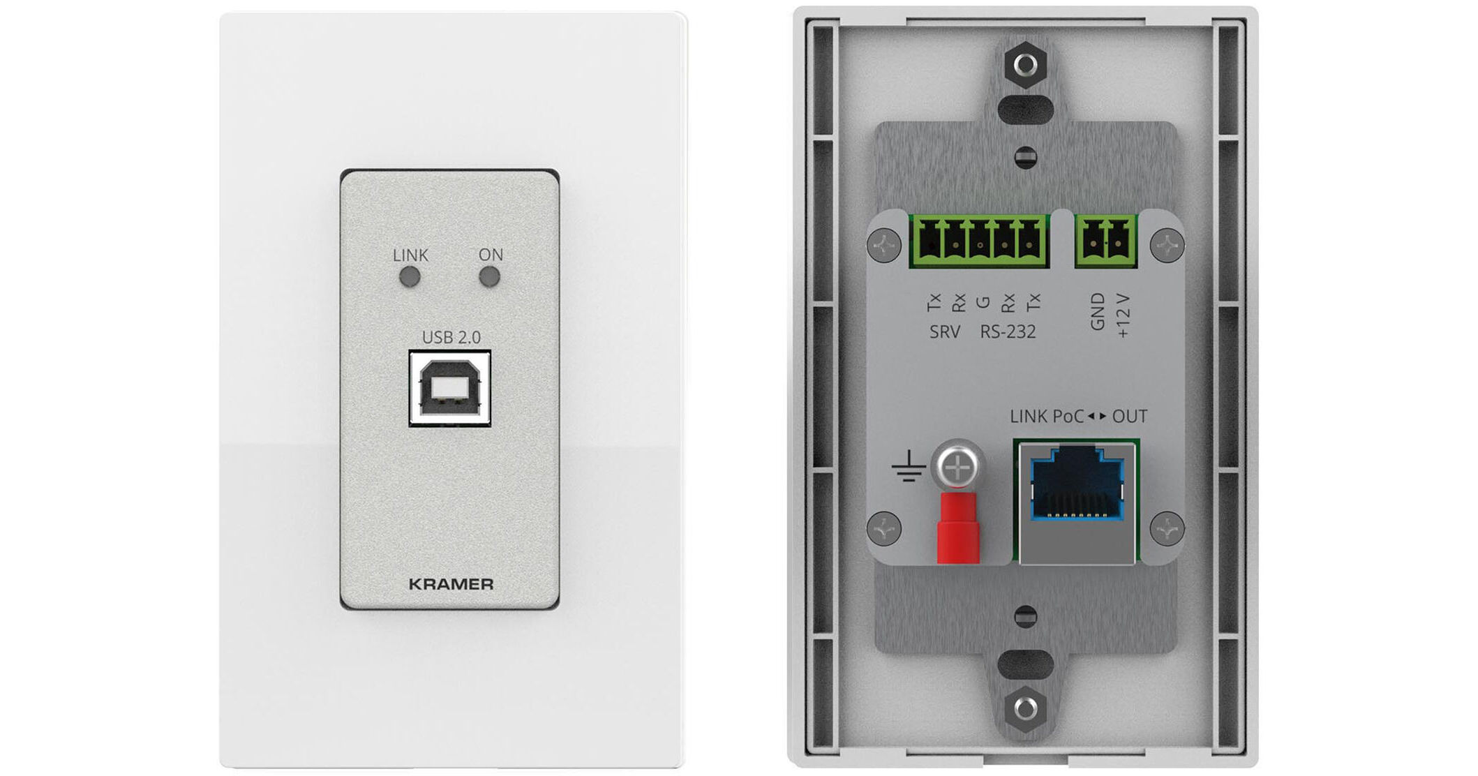 Kramer USB 2.0 PoC Wall Plate Extender Kit WP-2UT/R-KIT/US-D(W)