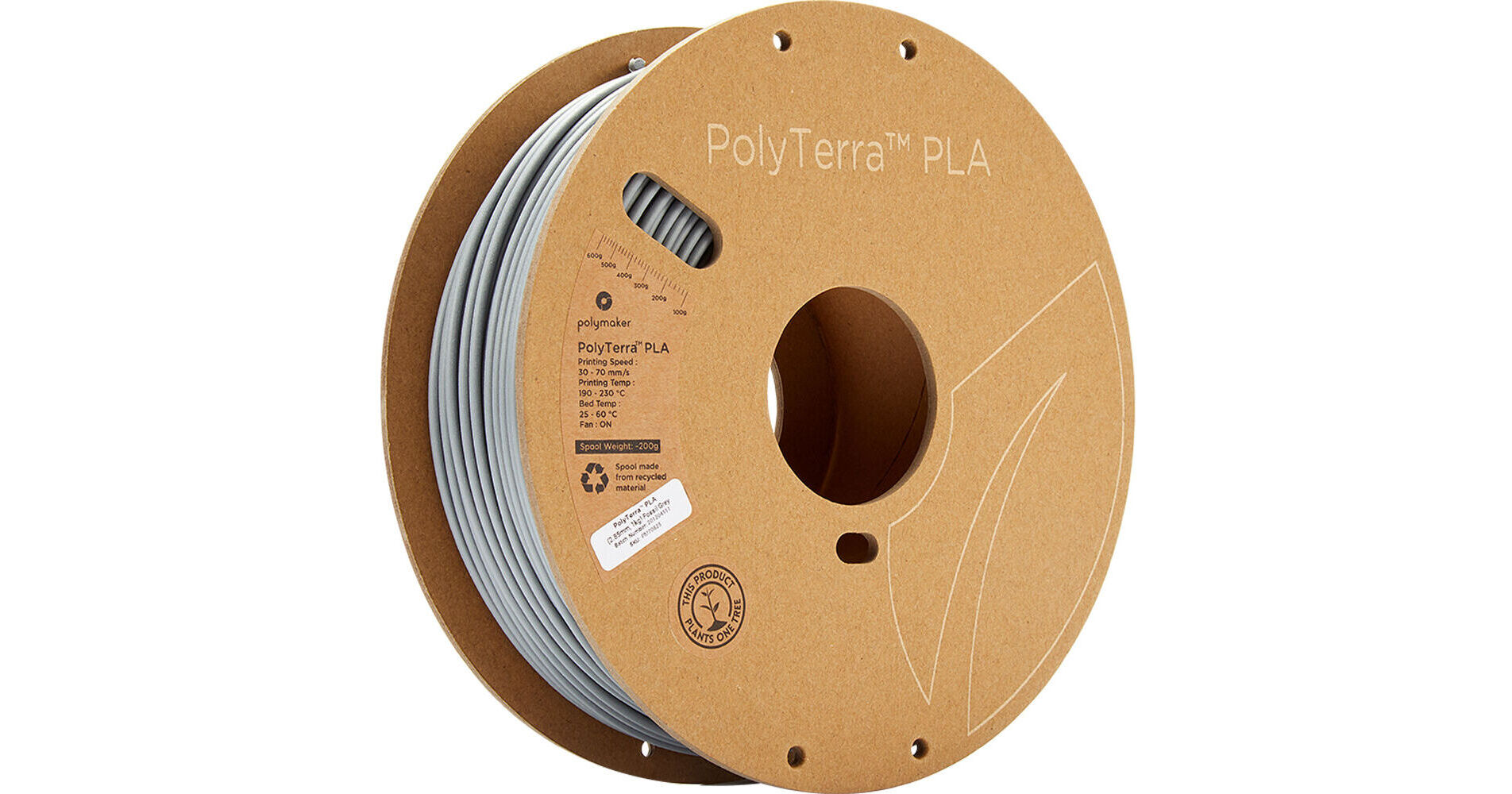 Polymaker 2.85mm PolyTerra PLA Filament (1kg, Fossil Gray)