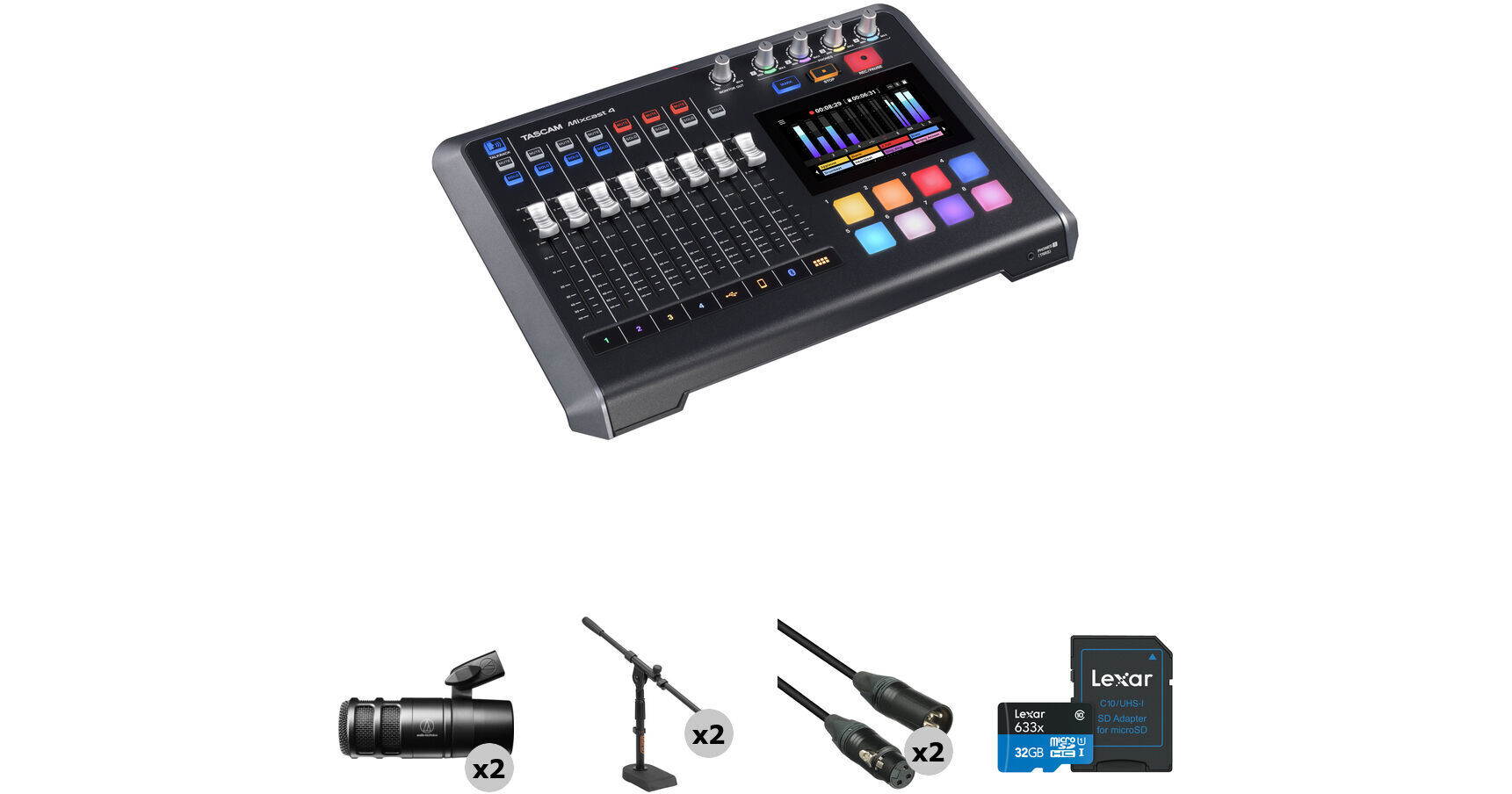 TASCAM Mixcast 2-Person Podcast Kit with Mixer-Recorder,