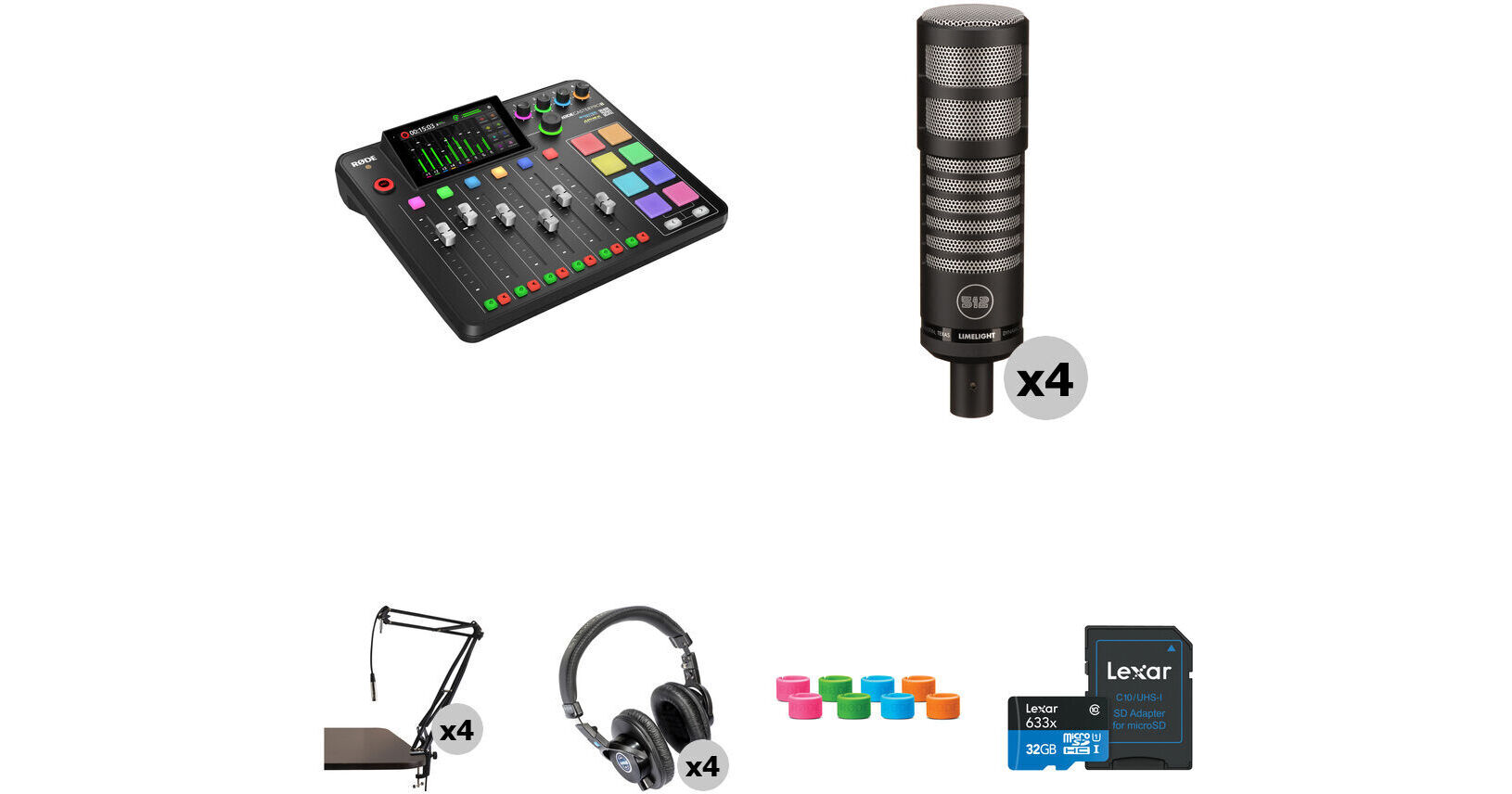 RODE RODECaster Pro II 4-Person Podcasting Value Kit with Mics,