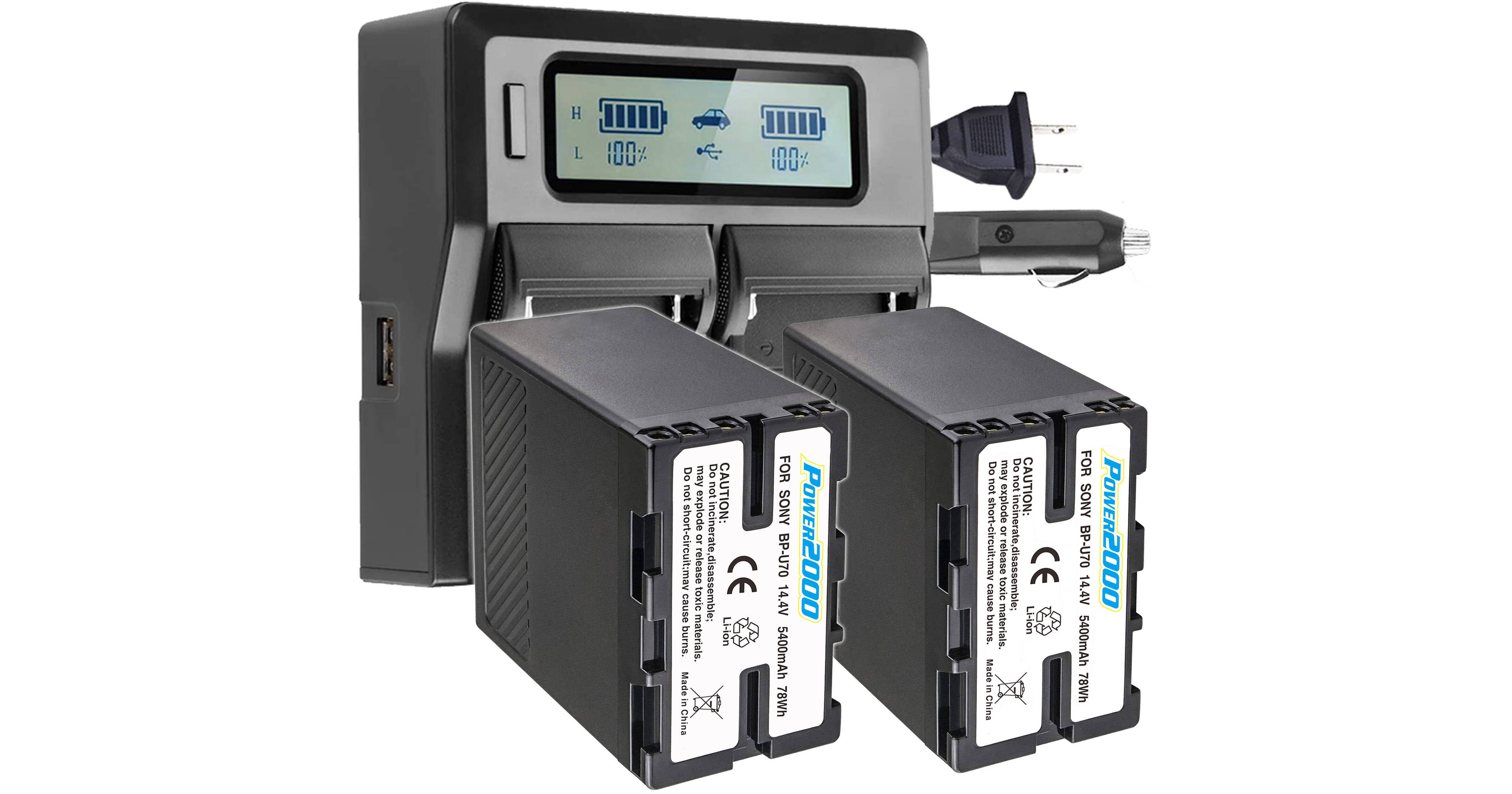 Power2000 ACD802 78Wh Batteries (2-Pack) and Dual-Bay BP-U702BC