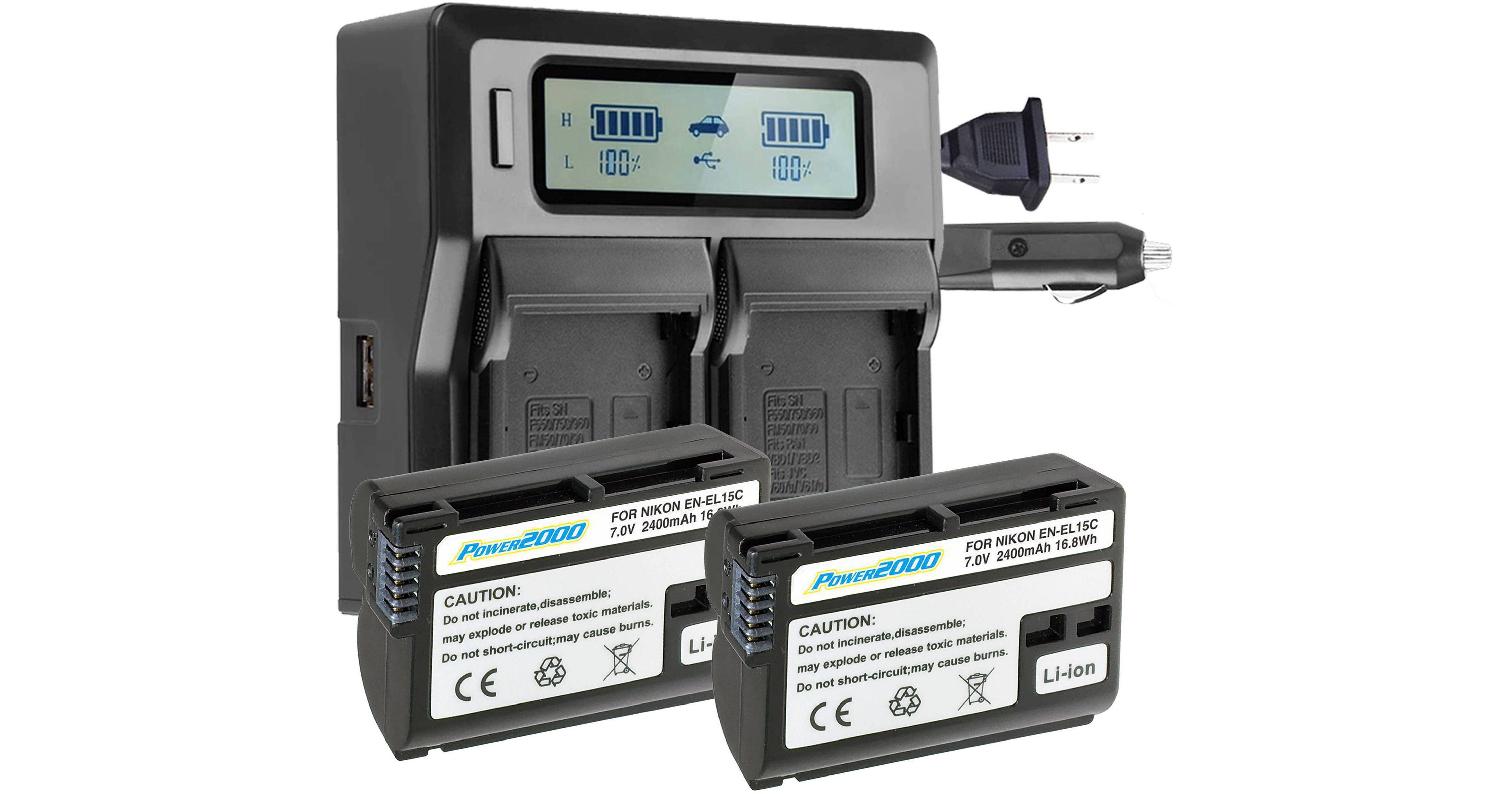Power2000 Two Nikon EN-EL15C-Type Batteries EN-EL15C2BC B&H