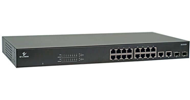 EtherWAN Unmanaged Ethernet Switch with 16 PoE+ Ports + EX19162A