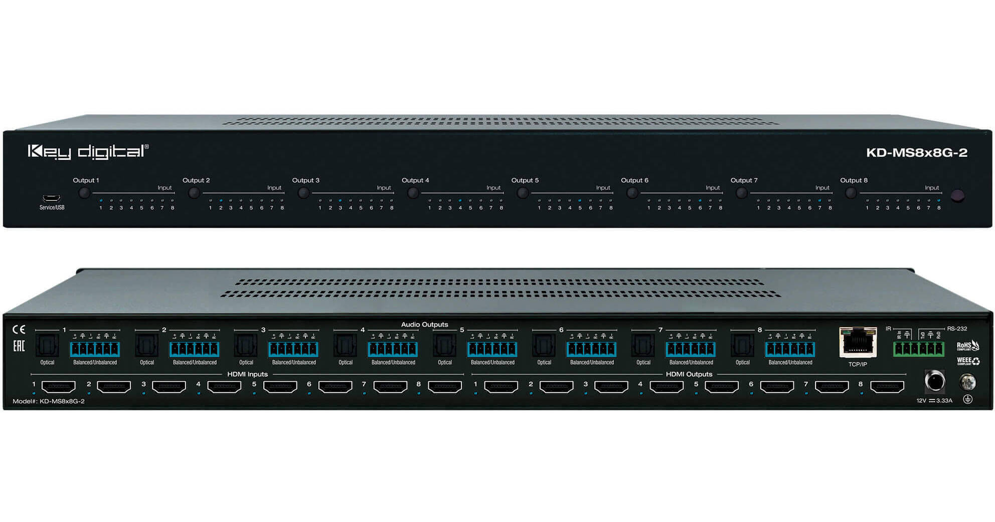 Key Digital 8x8 4K HDMI Matrix Switcher with Audio KD-MS8X8G-2