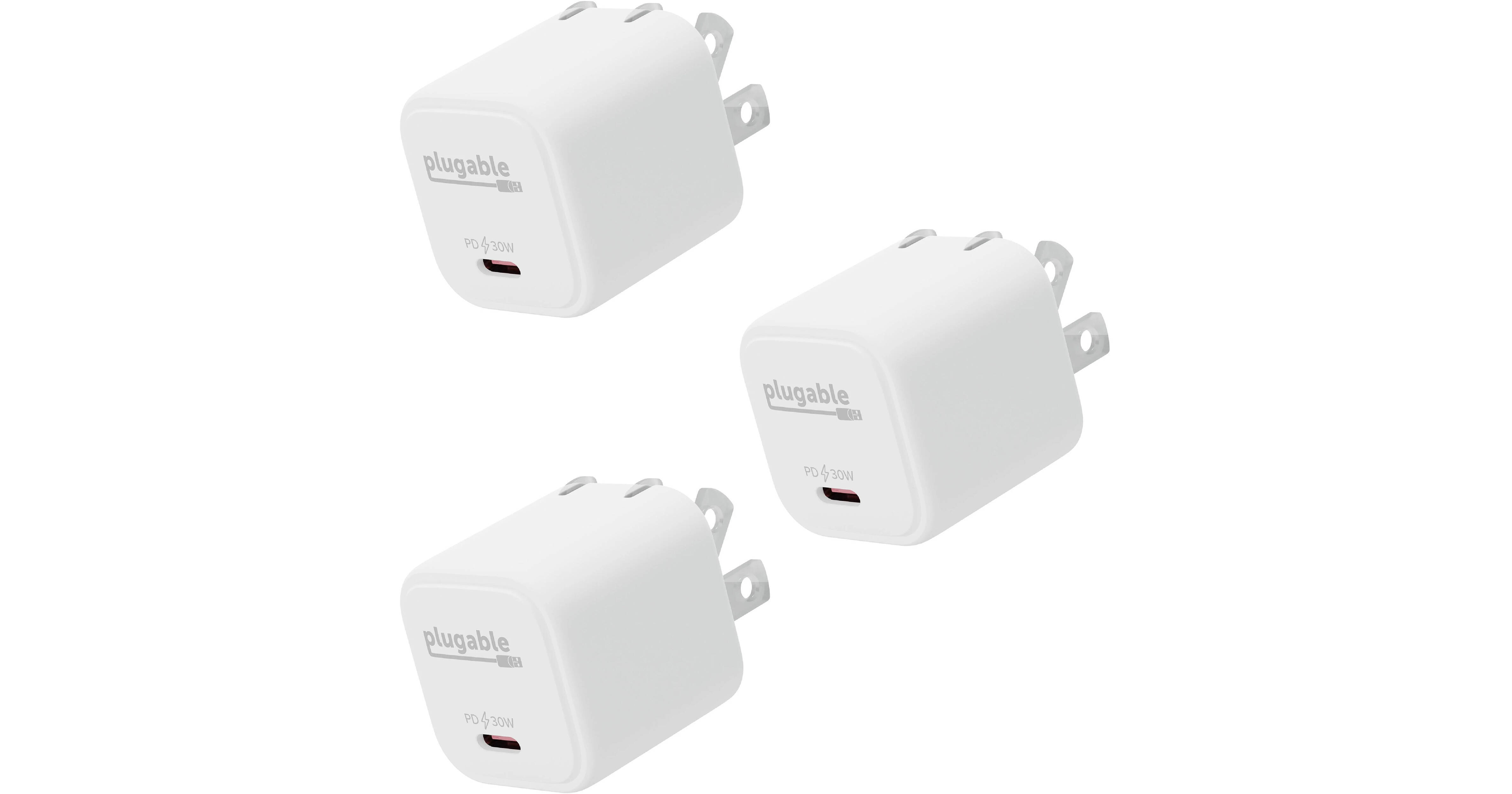 Plugable 30W GaN USB-C Wall Charger (White, 3-Pack) PS-30C1W-3X