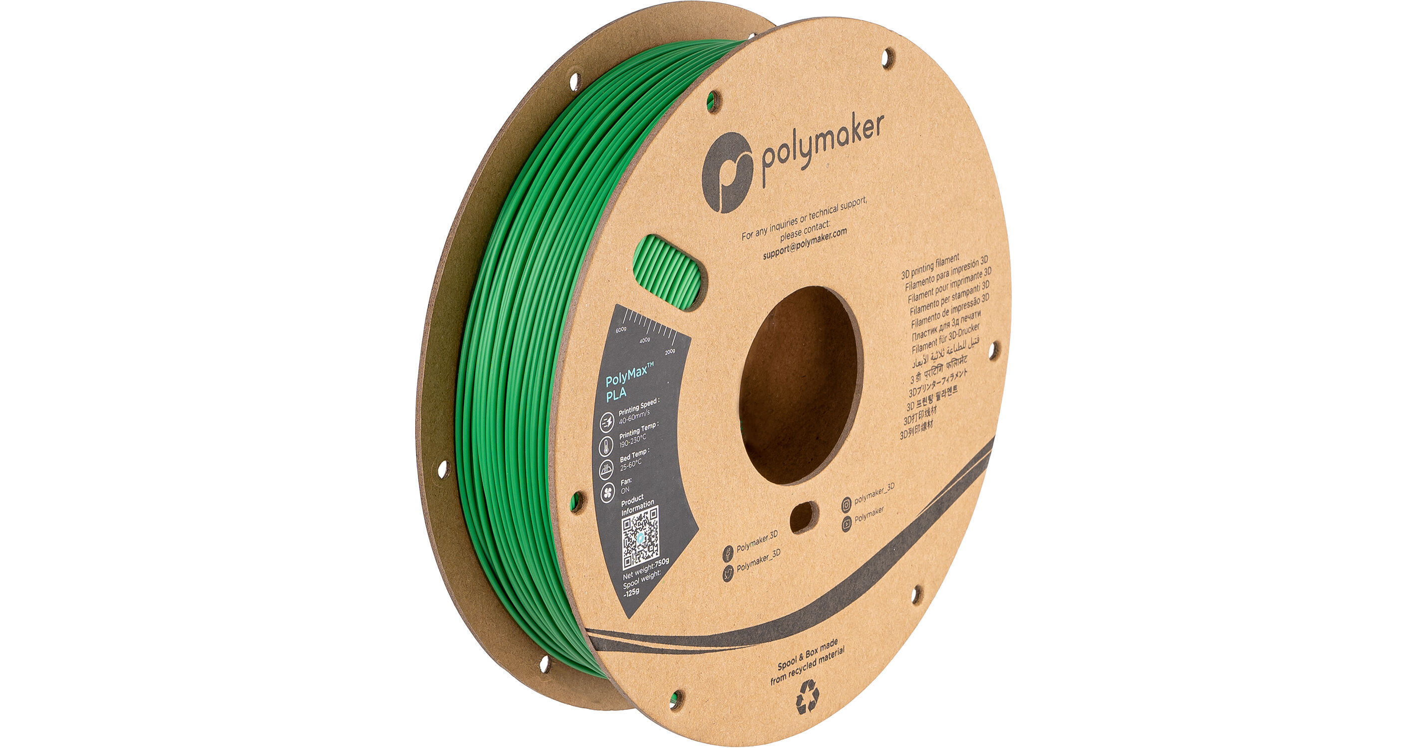 Polymaker 1.75mm PolyMax PLA Filament (750g, Green) PA06006 B&H