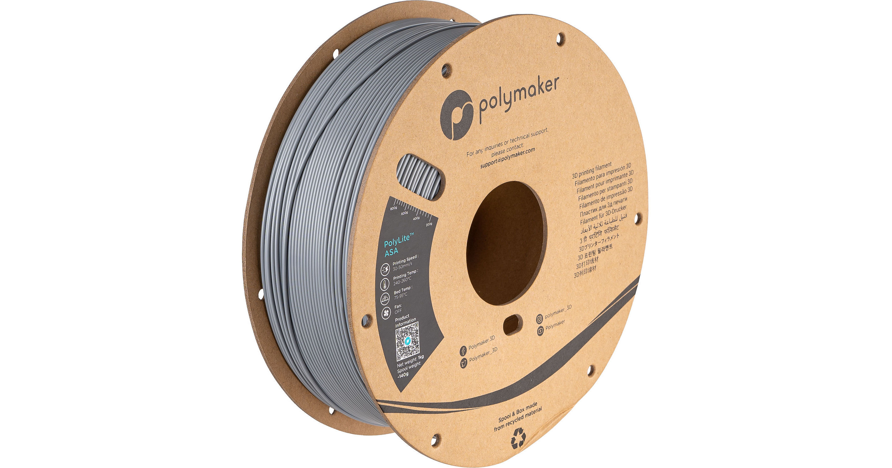 Polymaker 2.85mm PolyLite ASA Filament (1kg, Gray) PF01012 B&H