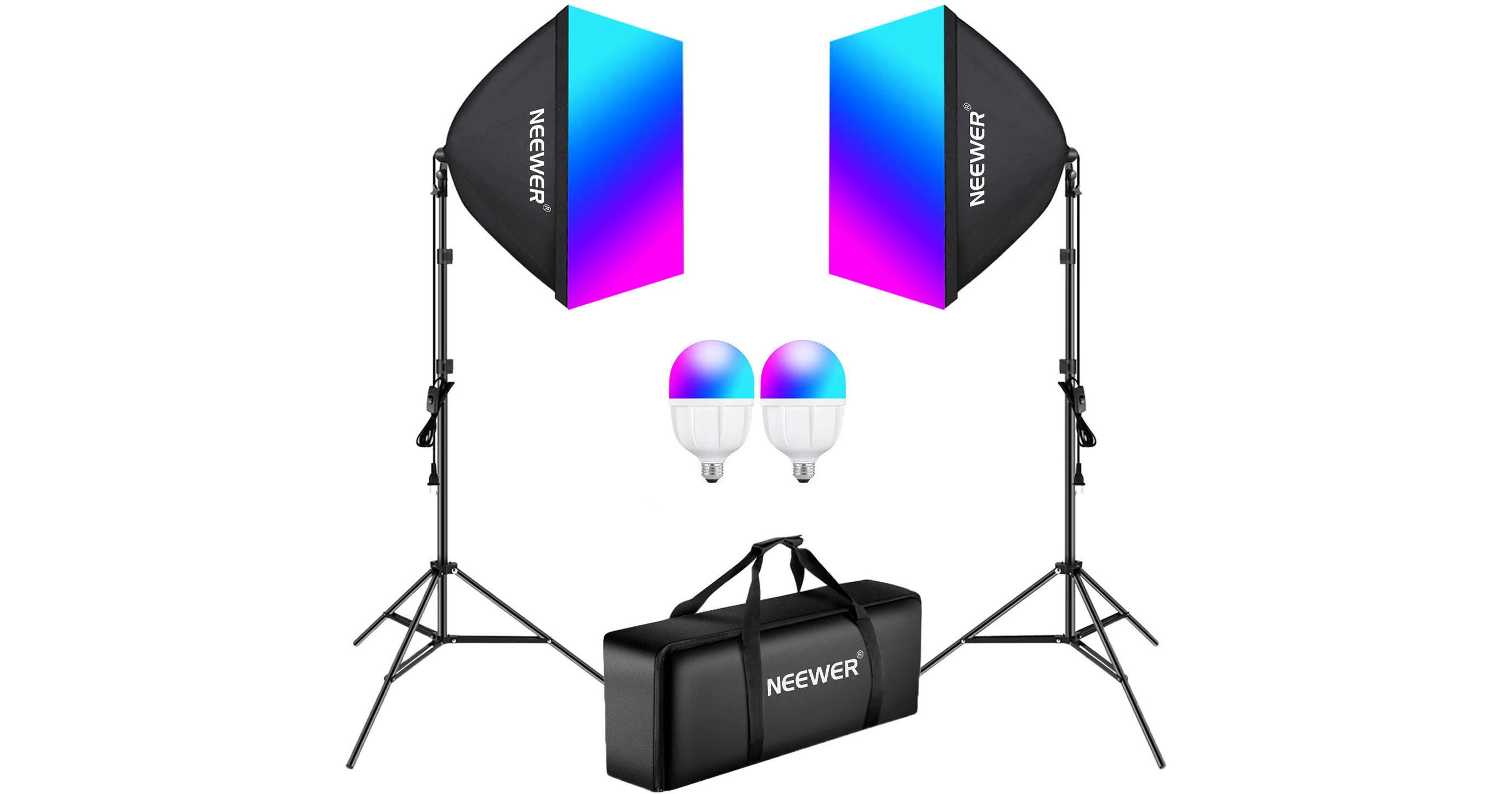 Neewer 26W RGB LED Light Bulb with Stands & Softboxes 66602874