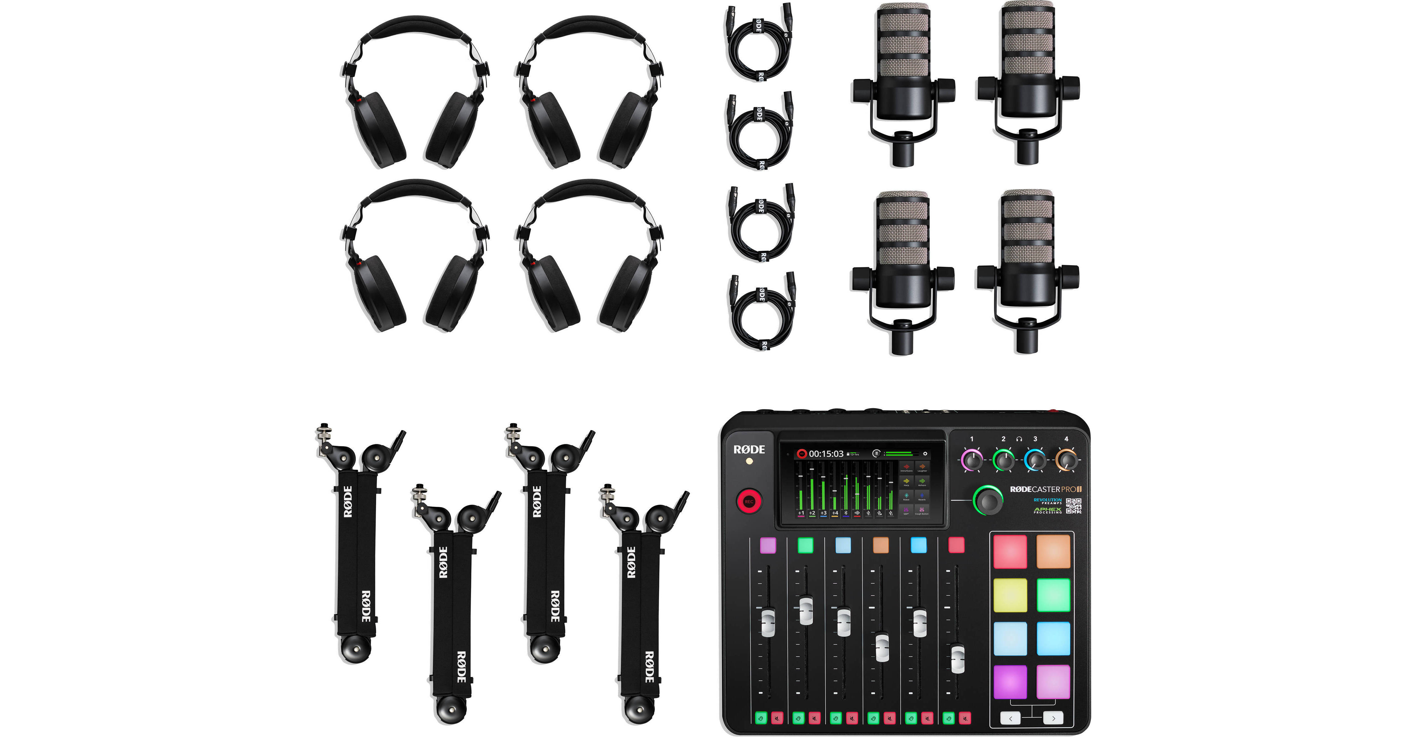RODE RODECaster Pro II 4-Person Podcasting Kit with PodMics,
