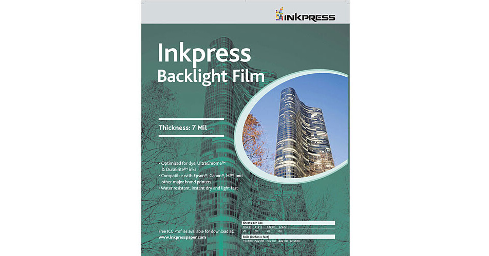 Inkpress Media Backlight Film (11 x 17", 20 Sheets) IBF111720