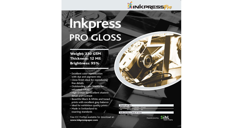 Inkpress Media Pro Gloss Paper (330gsm) for Inkjet - 17" PG17100