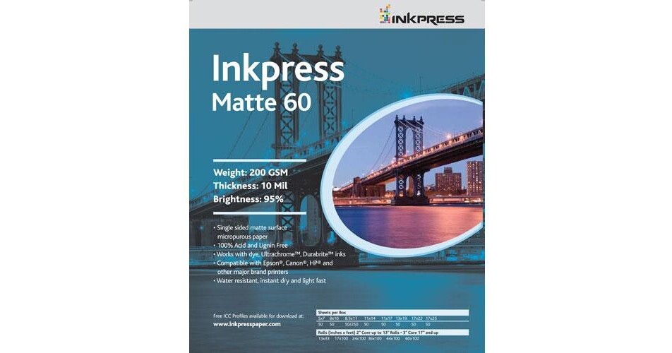 Inkpress Media Matte 60 Paper for Inkjet - PP60851150 B&H Photo