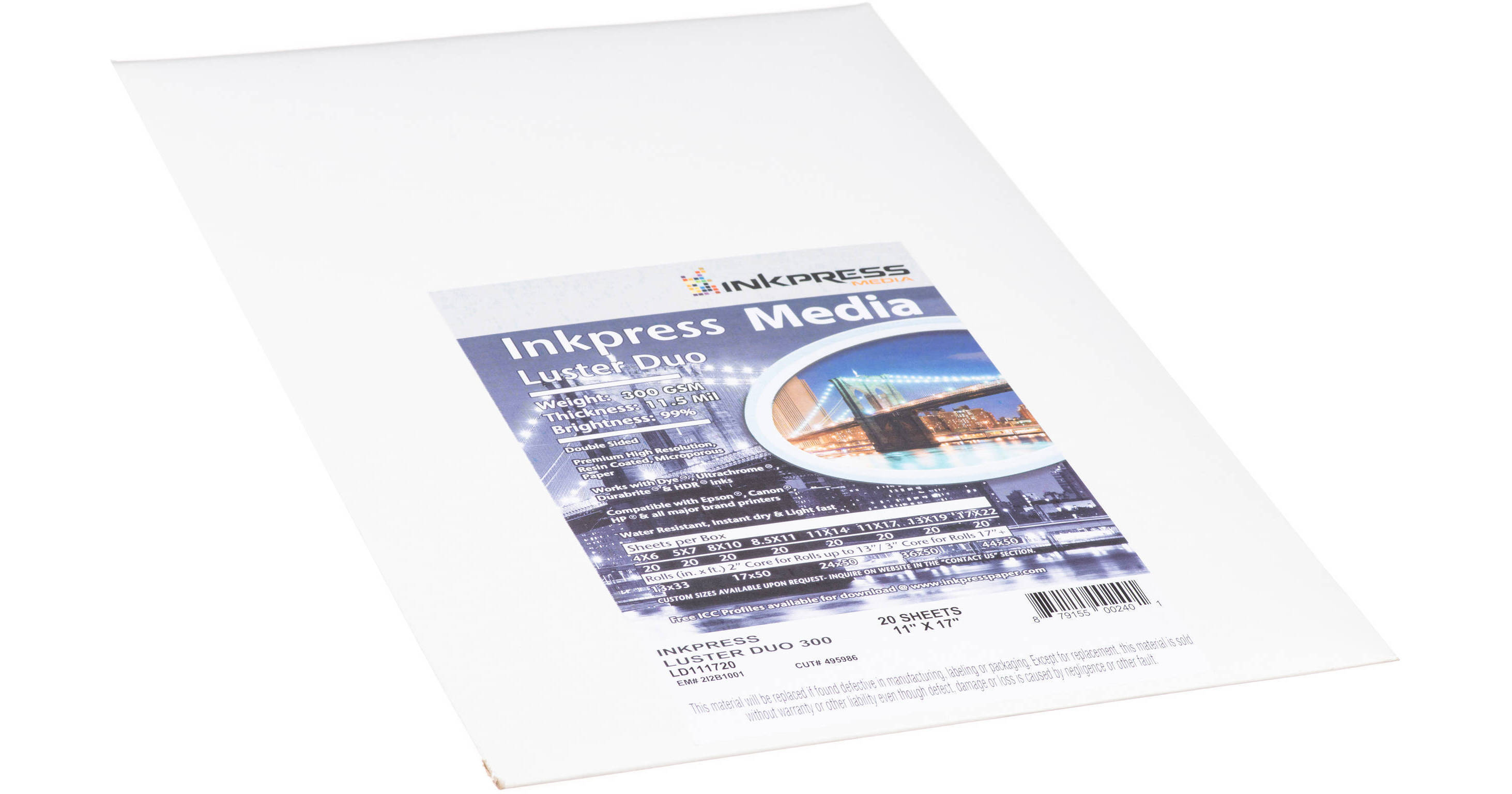 Inkpress Media Luster Duo 300 Paper (11 x 17", 20 Sheets)