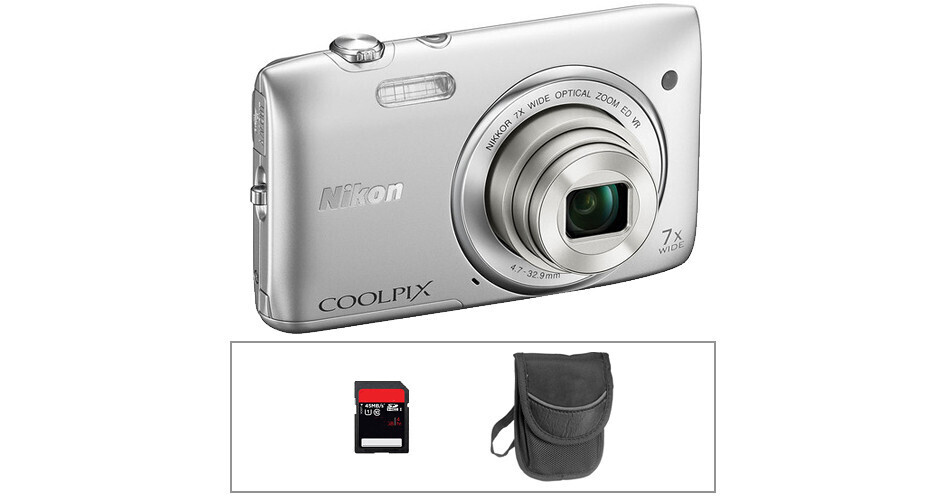 Nikon COOLPIX S3500 Digital Camera Basic Kit (Silver) B&H Photo