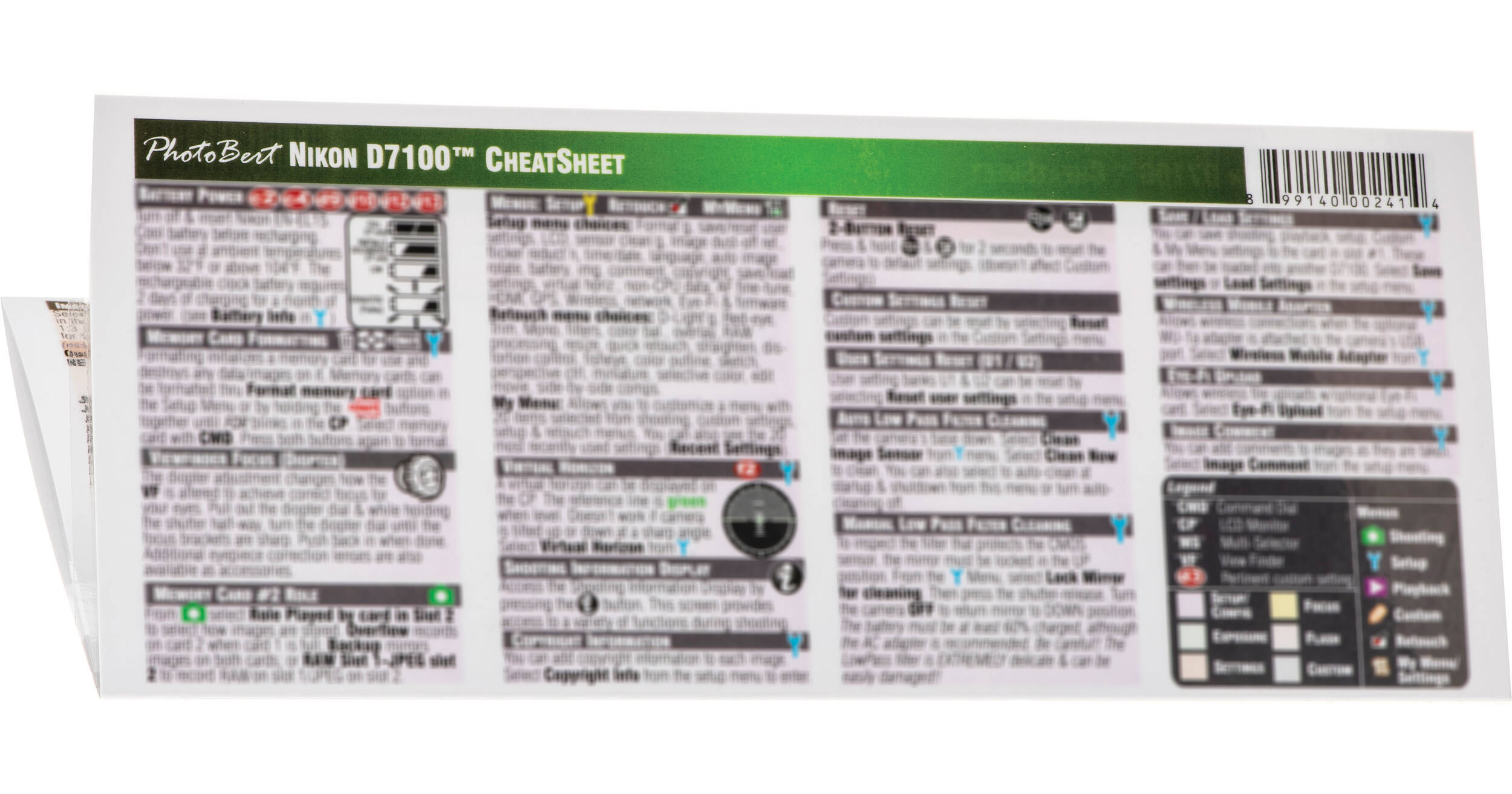PhotoBert Cheat Sheet for the Nikon D7100 TC141-13 B&H Photo