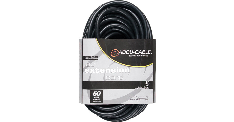 American DJ Accu-Cable 3-Wire Edison AC Extension Cord EC123-50