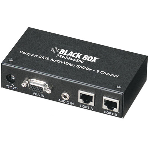 Black Box Compact CAT5 Audio/Video Splitter, 2-Channel AC154A-2