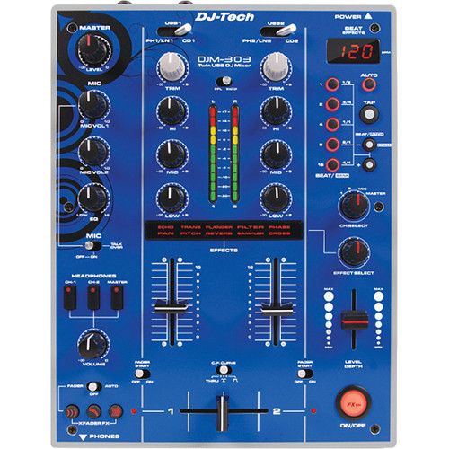 DJ Tech DJM 303 Blue Twin USB 2CH DJ Mixer 9 Effects including in ...